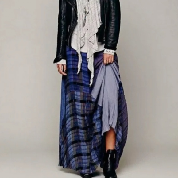 Free People | Skirts | Rare Free People One Plaid Patchwork Maxi Skirt ...